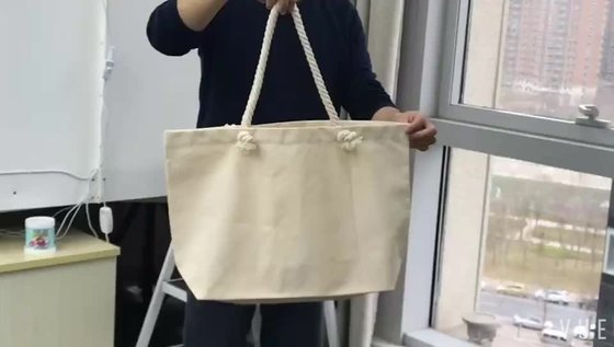 Custom Summer Beach Tote Bags , Recycled Canvas Beach Bag With Rope Handle