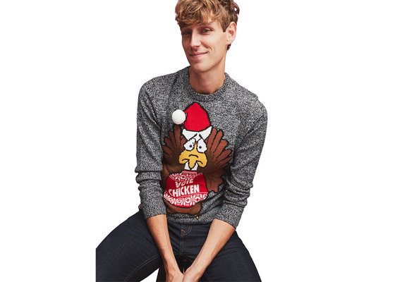 Round Neck Dark Grey Ugly Christmas Sweater Hand Washing No Bleach For Mens