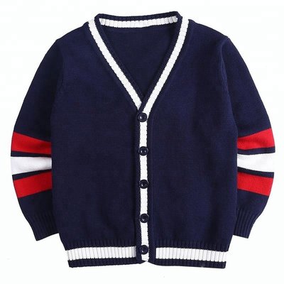 Long Sleeve Breathable School Uniform Cardigan , Navy Blue Sweater For School