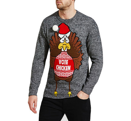 Round Neck Dark Grey Ugly Christmas Sweater Hand Washing No Bleach For Mens
