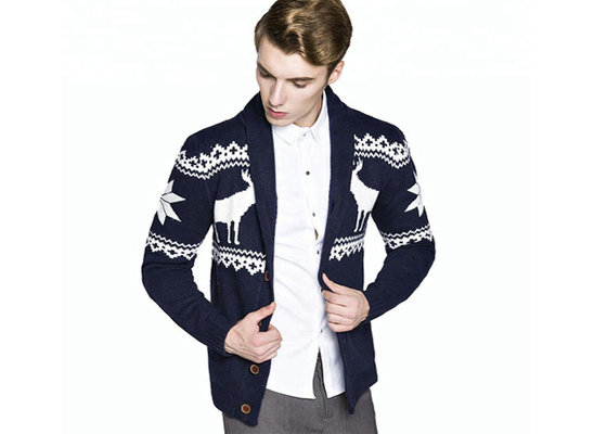 Tan Button Down Ugly Christmas Sweater Wool Cardigan 0.82KG Weight For Men