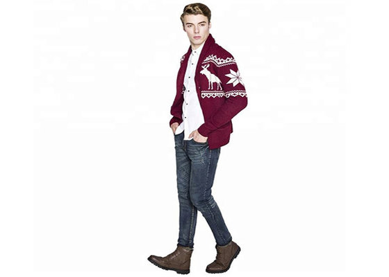 Tan Button Down Ugly Christmas Sweater Wool Cardigan 0.82KG Weight For Men