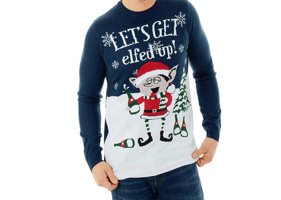 Crew Neck Knitted Ugly Christmas Sweater Drunk Elf Sweater Pullover For Winter