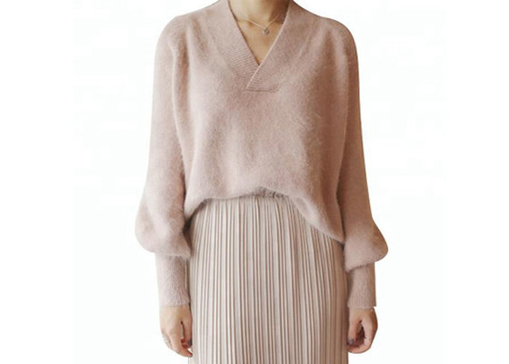 Lady Angora V Neck Long Sleeve Pullover Sweater Clothing For Women