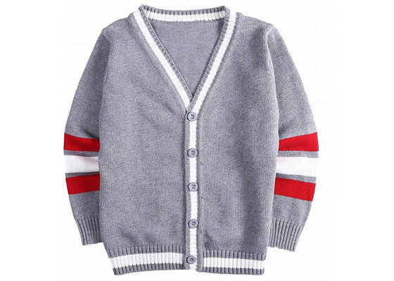 Long Sleeve Breathable School Uniform Cardigan , Navy Blue Sweater For School