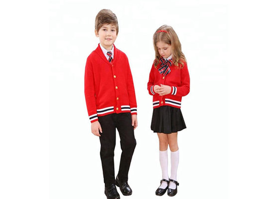 Elegant Kids School Uniforms Cardigan , Girls Uniform Sweater With Skirt Pattern