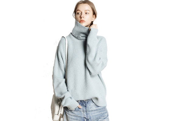 Plain Camel Cashmere Sweater High Neck Coarse Wool Jumper Angora Material For Ladies