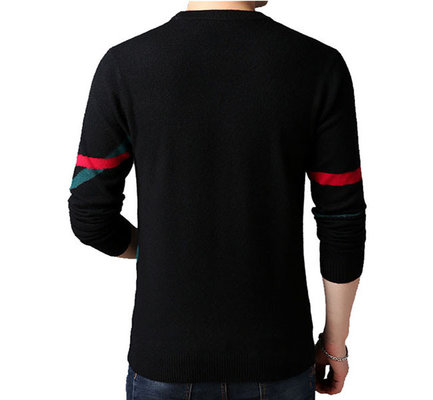 Rib Knitted Pure Cashmere Sweaters Round Collar Long Sleeve Stripe Type