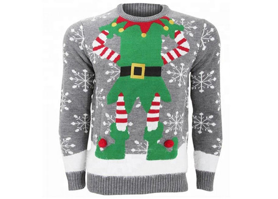 Mens Novelty Elf Ugly Christmas Sweater Standard Wool Soft And Warm Hand Feeling