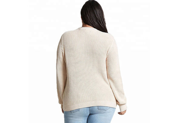 Pure Beige Color Cozy Knit Sweater V Neck Oversized Jumper Hollowed 12 GG