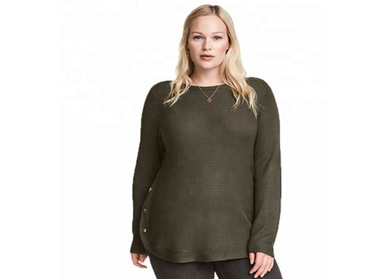 Plus Size 4X Cozy Knit Army Green Sweater Pullover Sweaters With Button For Lady