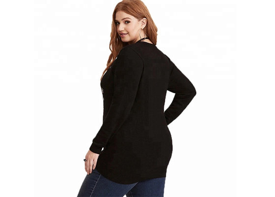 Black Color Plus Size Clothing Intarsia 12 Gauge US14 - 20 Size Cardigan Sweaters