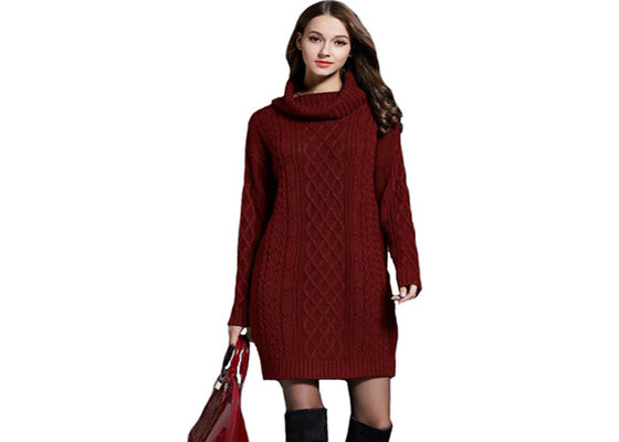 Turtleneck Womens Cable Knit Sweater , Womens Sweater Dress Pure Color