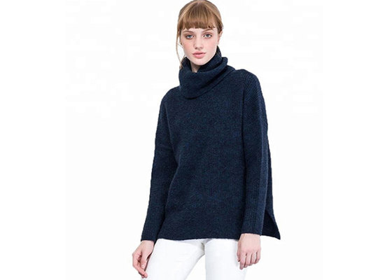 Oversized High Neck Black Pullover Sweater Women's Regular Dry Cleaning