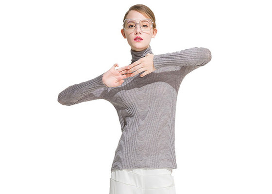 High Neck Womens Knit Sweater Long Sleeve Soft Thin Jumper Nylon / Acrylic Material
