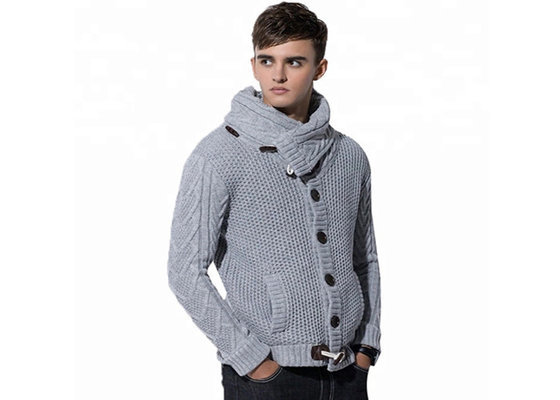 Wide Lapel Neck Mens Long Cardigan Sweater , Mens Button Up Sweater In Gauge 5GG