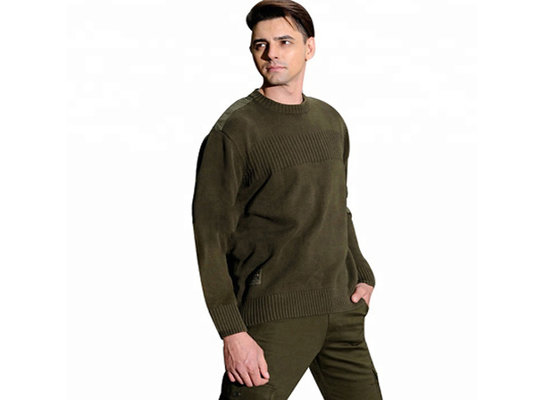 Army Green Heavy Duty Military Uniform Sweater Round Neck Custom Color For Men