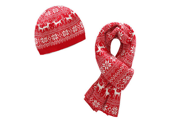 Red And Blue Hat Scarf And Gloves Set , Toddler Winter Hat Standard Wool Material