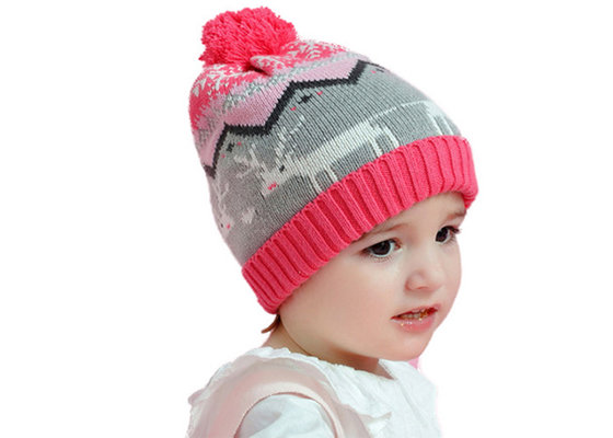 Jacquard Cartoon Warm Winter Accessories Knit Xmas Beanie Cute For Baby
