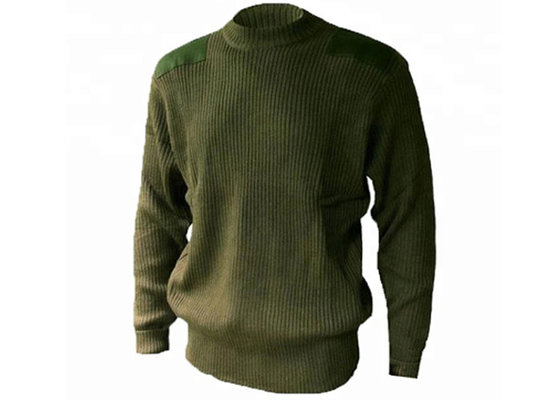 Army Green Military Wool Sweater Round Neck Design Beautiful Linking Finish On Side Seam