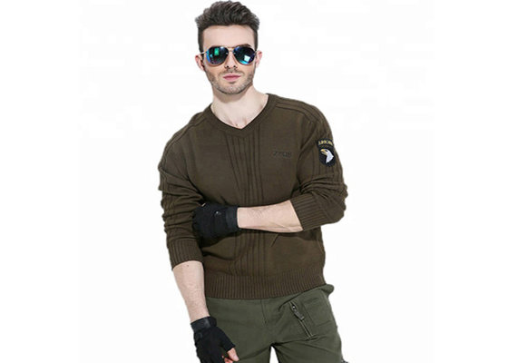 British Style Military Uniform Sweater V Neck Knitted Comfortable For Touch Skin