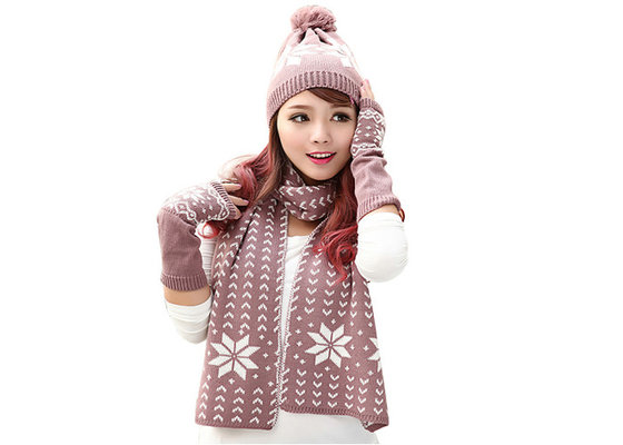 Red Black Yellow Warm Winter Accessories Knitted Hat Scarf Glove Set For Adult