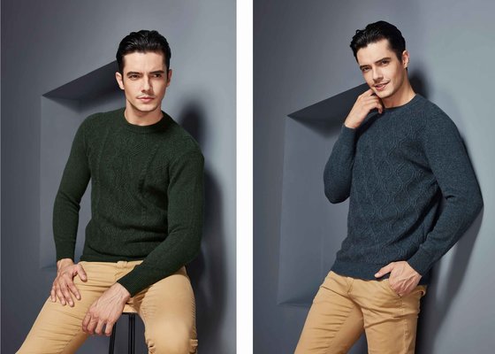 Round Neck Cable Knitted Made To Measure Sweaters Cashmere Knitwear S ~ 4XL For Men