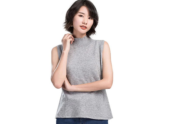 Loose Ladies Knitted Vest For Women , High Neck Solid Color Sleeveless Sweater Vest