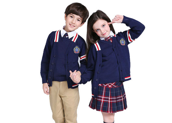 Custom British Style V Neck Stripe School Uniform Sweaters Cotton Primary School