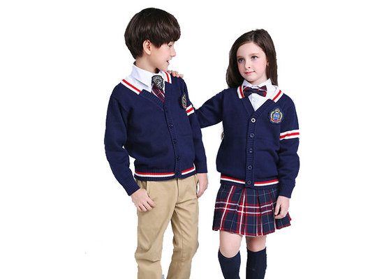 Custom British Style V Neck Stripe School Uniform Sweaters Cotton Primary School