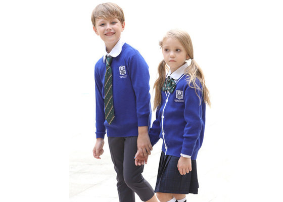 Navy Blue Anti - Pilling School Uniform Sweaters , Boys And Girls School Cardigan
