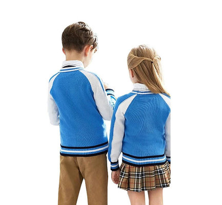 Anti - Pilling V Neck School Uniform Cardigan Sweaters Red And White Color