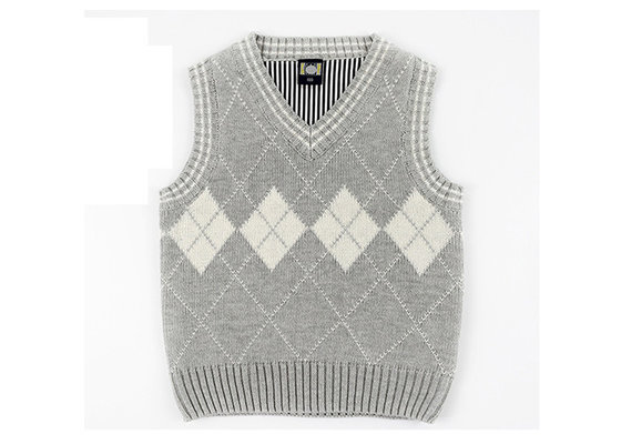 Sleeveless Jacquard School Uniform Vest , Cotton School Uniform V Neck Sweater