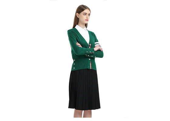V Neck Button Cardigan Cotton Button Green School Cardigans For Collage Girls