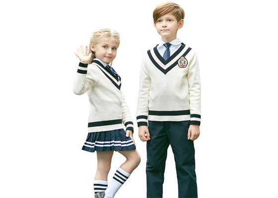 Anti - Pilling Black And White School Uniform V Neck Sweater Sleeveless Vest