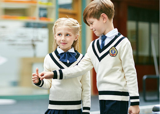 Anti - Pilling Black And White School Uniform V Neck Sweater Sleeveless Vest