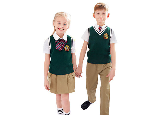 V Neck 12GG Knitted Soft Girl And Boy School Uniform Sweater Vest For Spring And Autumn