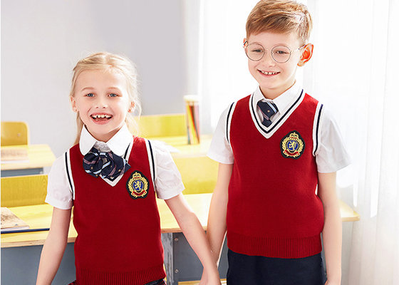 V Neck 12GG Knitted Soft Girl And Boy School Uniform Sweater Vest For Spring And Autumn