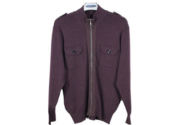 Knitted Stand Collar Two Pockets Mens Cardigan Sweaters Full Zip For Winter Autumn