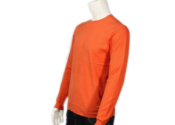 Orange Mens Pullover Sweater Plain Knitted Cotton And Spandex For Autumn