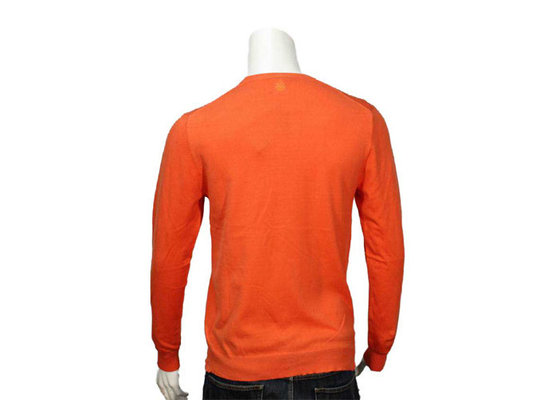 Orange Mens Pullover Sweater Plain Knitted Cotton And Spandex For Autumn