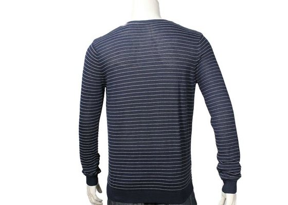 Long Sleeve Casual Mens Knit Sweater Cardigan White And Navy Color Striped