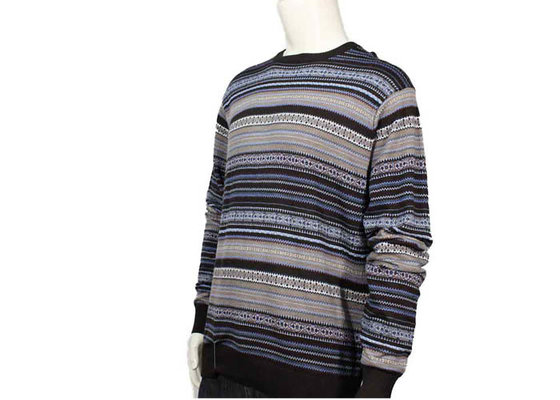 Wool Mens Knit Sweater Round Neck Pullover Winter Men Sweater In Striped Pattern
