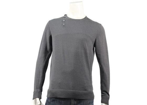 Long Sleeve Grey Color Mens Knit Sweater False Two Button Up On Shoulder