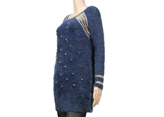 Pure Feather Yarn Rivet Soft Fuzzy Long Cozy Womens Knit Sweater Soft Hand Feel