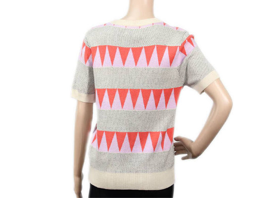 Jacquard Top Womens Knit Sweater Crew Neck Jumper In Short Sleeve For Summer Season