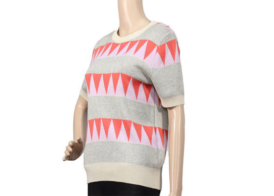 Jacquard Top Womens Knit Sweater Crew Neck Jumper In Short Sleeve For Summer Season