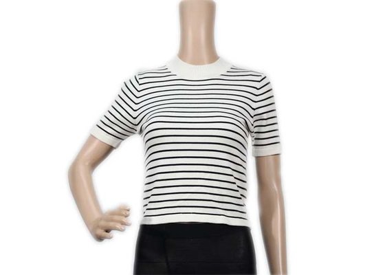 Computer Womens Knit Sweater Black And White Striped Cool T - Shirt Short Sleeve