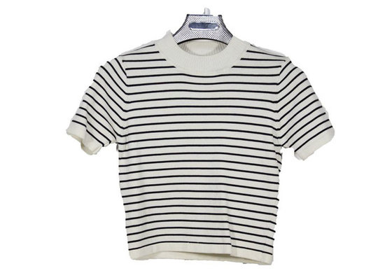 Computer Womens Knit Sweater Black And White Striped Cool T - Shirt Short Sleeve