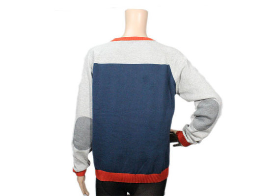 Round Neck Long Sleeve Oversized Knit Sweaters Blue Ladies Jacquard Pattern